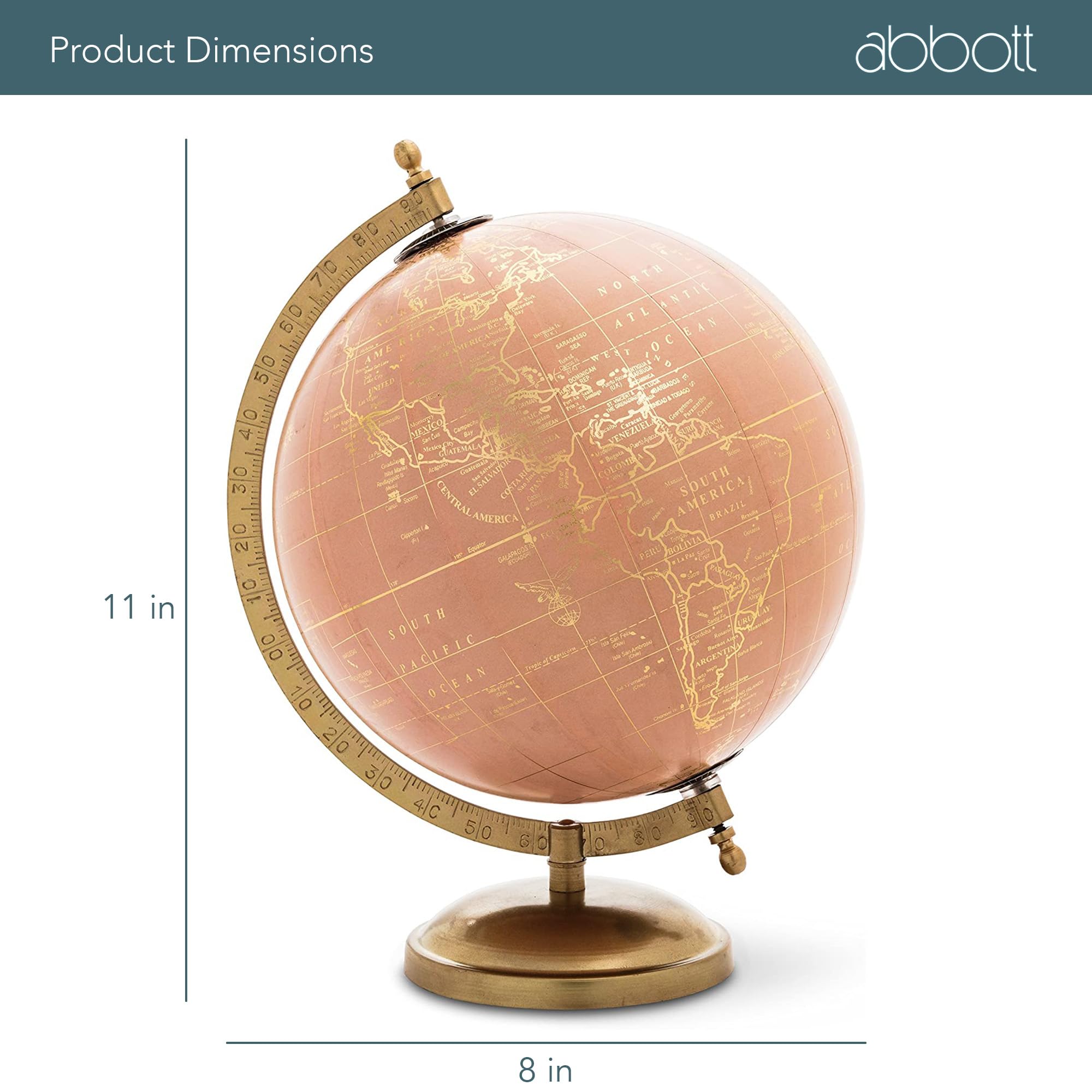 Abbott Collection 57-LATITUDE-18 Spinning Small Decorative Globe, White/Gold, 11" H