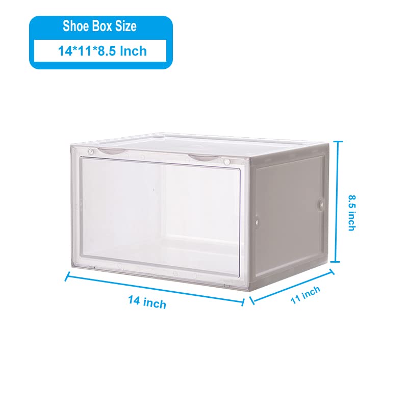Augctoer Shoe Storage Boxes, Clear Plastic Shoe Boxes, Shoe Storage Boxes Stackable, Shoe Organizer Containers with Lids, Magnetic Door, Shoe Organizer for Closet, Bedroom, Bathroom (White)