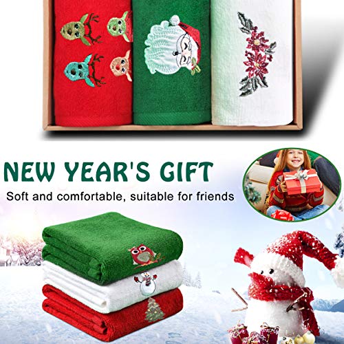 Portin Christmas Decorative Kitchen Towel Hand Towels Dish Towel Set Highly Absorbent 12" x 18" Gift-Christmas, 3 Pack (Red, White, Green)