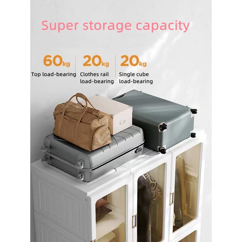 Tinure Portable Cube Wardrobe, Foldable Wardrobe Closet Clothes Organiser, 6/8/10/12/15 Storage Cubes, Magnet Doors, Odorless Material, Stable Structure, Easy Assemble,White (W15-D11-H2)