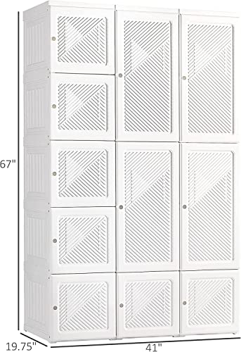 Tinure Portable Cube Wardrobe, Foldable Wardrobe Closet Clothes Organiser, 6/8/10/12/15 Storage Cubes, Magnet Doors, Odorless Material, Stable Structure, Easy Assemble,White (W15-D11-H2)