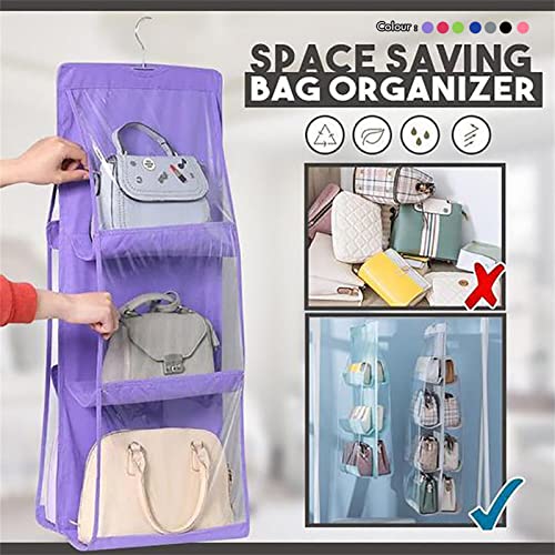 3 Layers Storage Bag for 6 Pockets Hanging Purse Handbag Organizer Clear Hanging Shelf Bag, Hanging Wardrobe Closet, Space Saving Organizers, Gift for Family (Black)