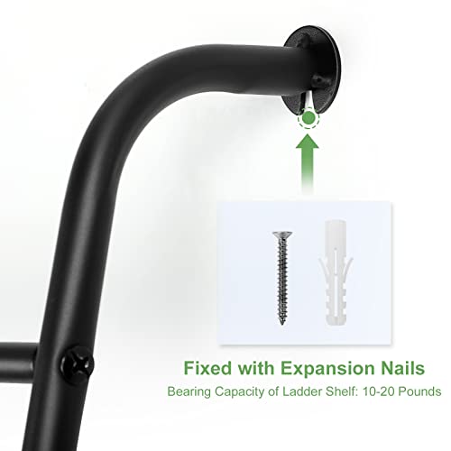 Towel Blanket Ladder Leaning Black Metal Blanket Holder 5 Tier Industrial Ladder Rack for Bathroom Living Room Laundry Room (Matte Black)