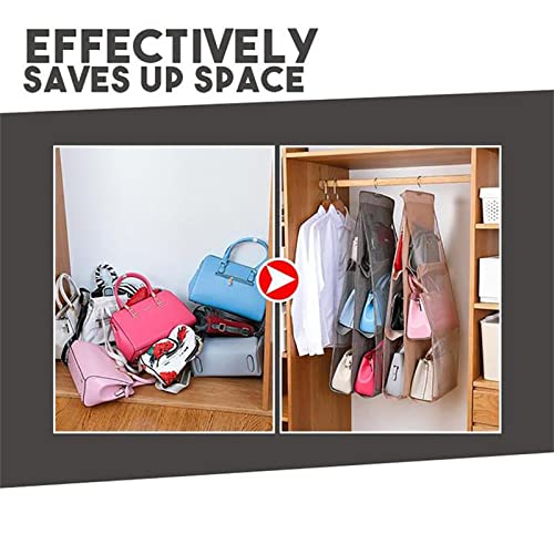 3 Layers Storage Bag for 6 Pockets Hanging Purse Handbag Organizer Clear Hanging Shelf Bag, Hanging Wardrobe Closet, Space Saving Organizers, Gift for Family (Black)