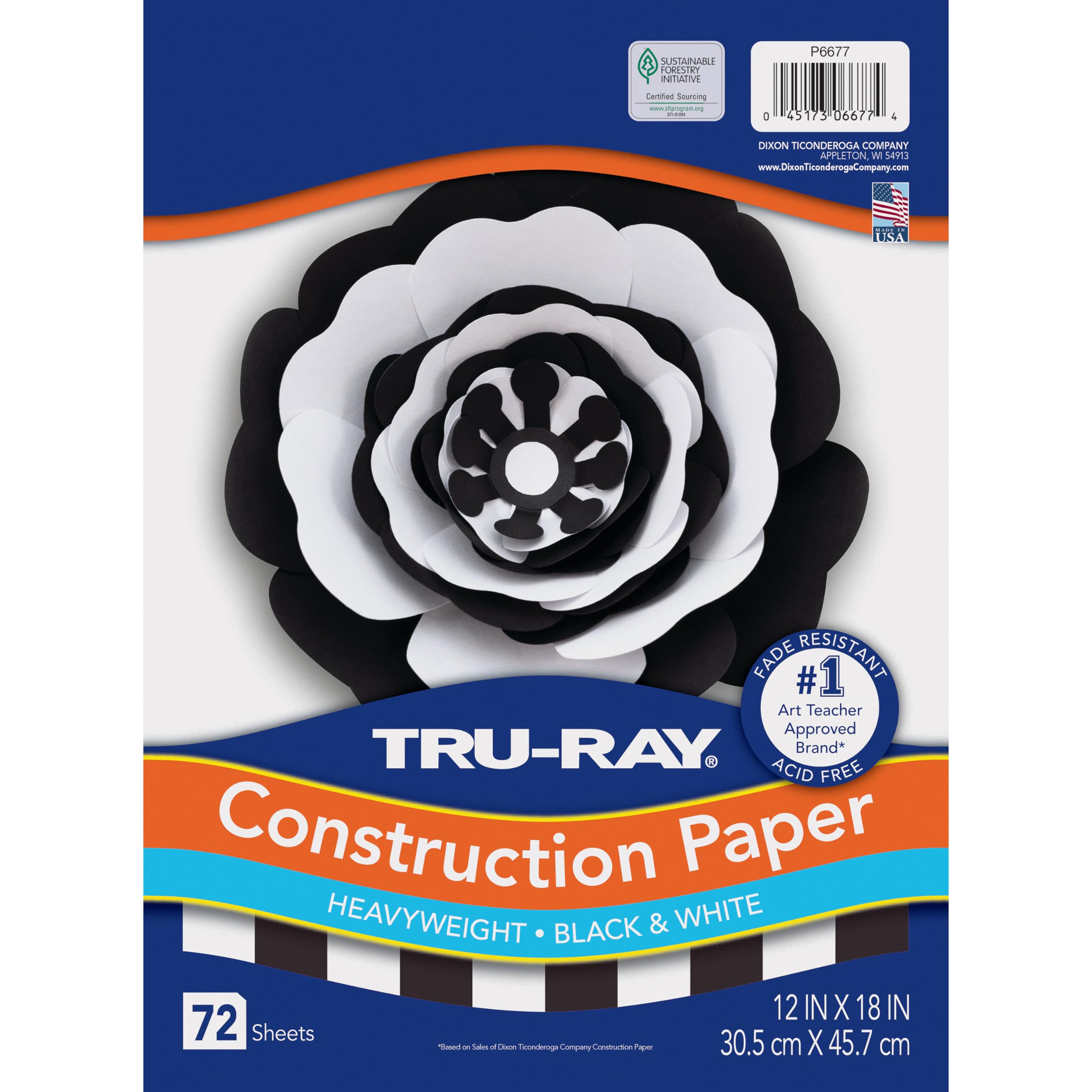 Tru-Ray Premium Construction Paper, Black & White, 12" x 18", 72 Sheets
