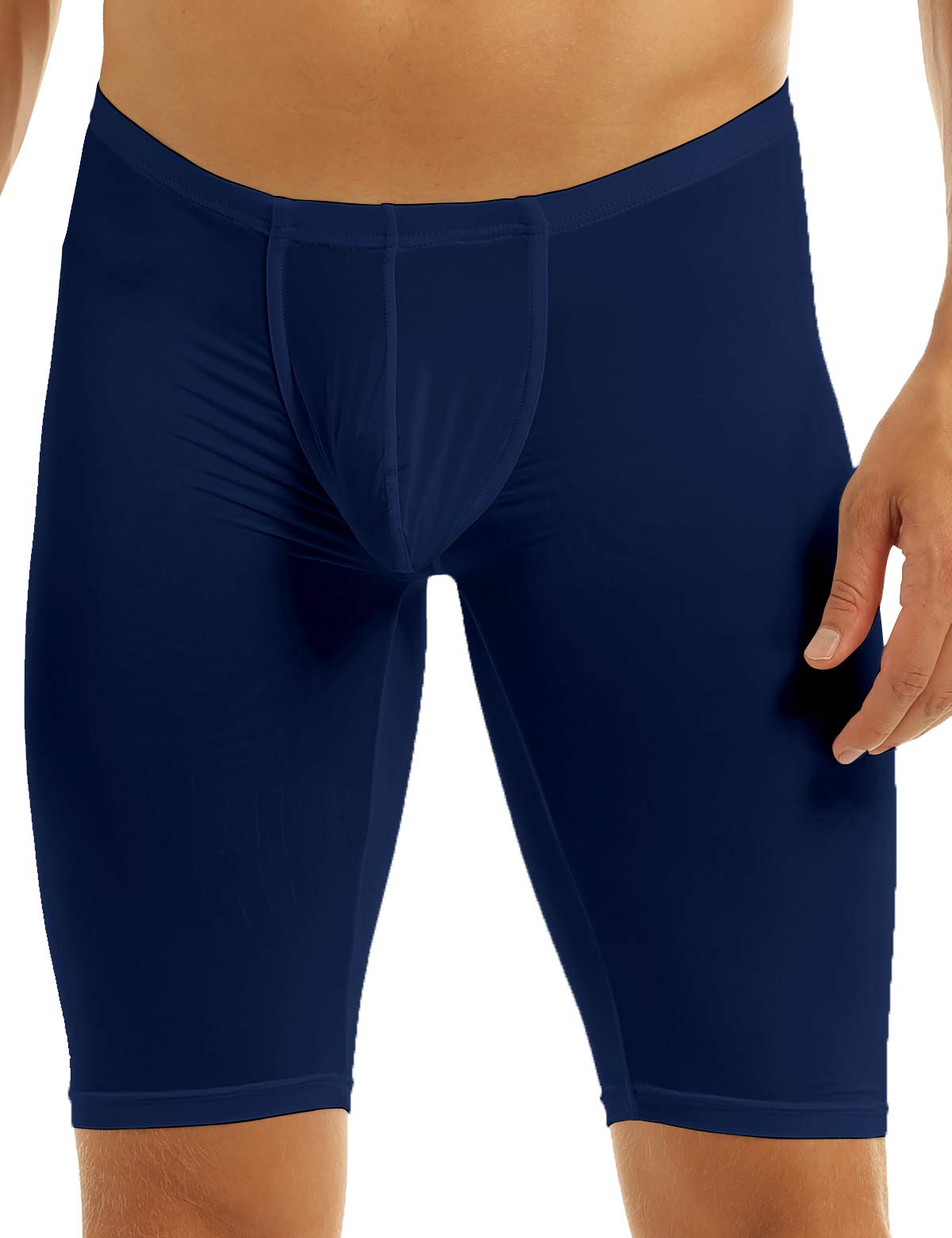 easyforever Mens Compression Shorts with Bulge Pouch Gym Workout Bodybuilding Yoga Swimming Capris Tights Pant Navy Blue Medium