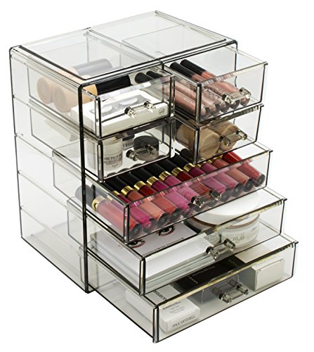 Sorbus Acrylic Clear Makeup Organizer - Big & Spacious Cosmetic Display Case - Stylish Designed Jewelry & Make Up Organizers and Storage for Vanity, Bathroom (3 Large, 4 Small Drawers) [Black Jewel]