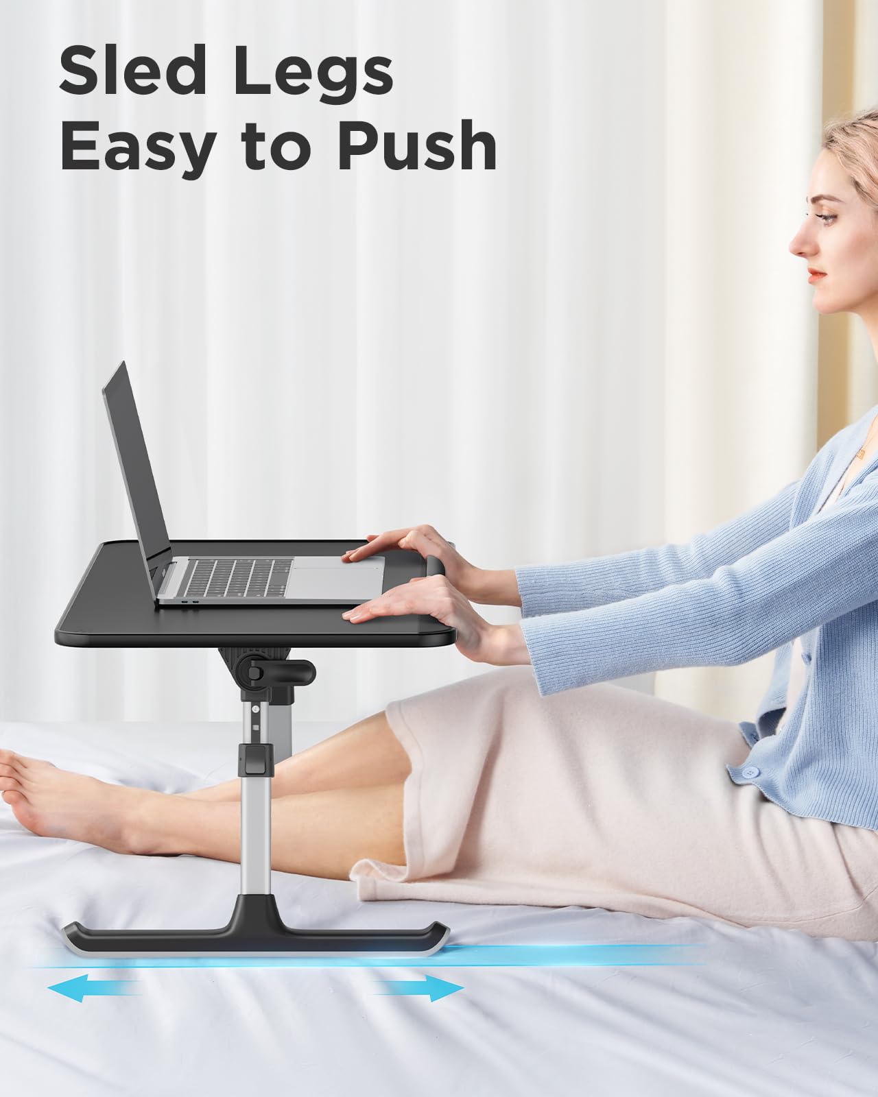 SAIJI Leather Laptop Bed Tray Table, Adjustable Laptop Stand with Removable Stopper, Portable Lap Desks with Foldable Legs, Notebook Stand Breakfast Reading Desk for Sofa Couch(Large,Black)