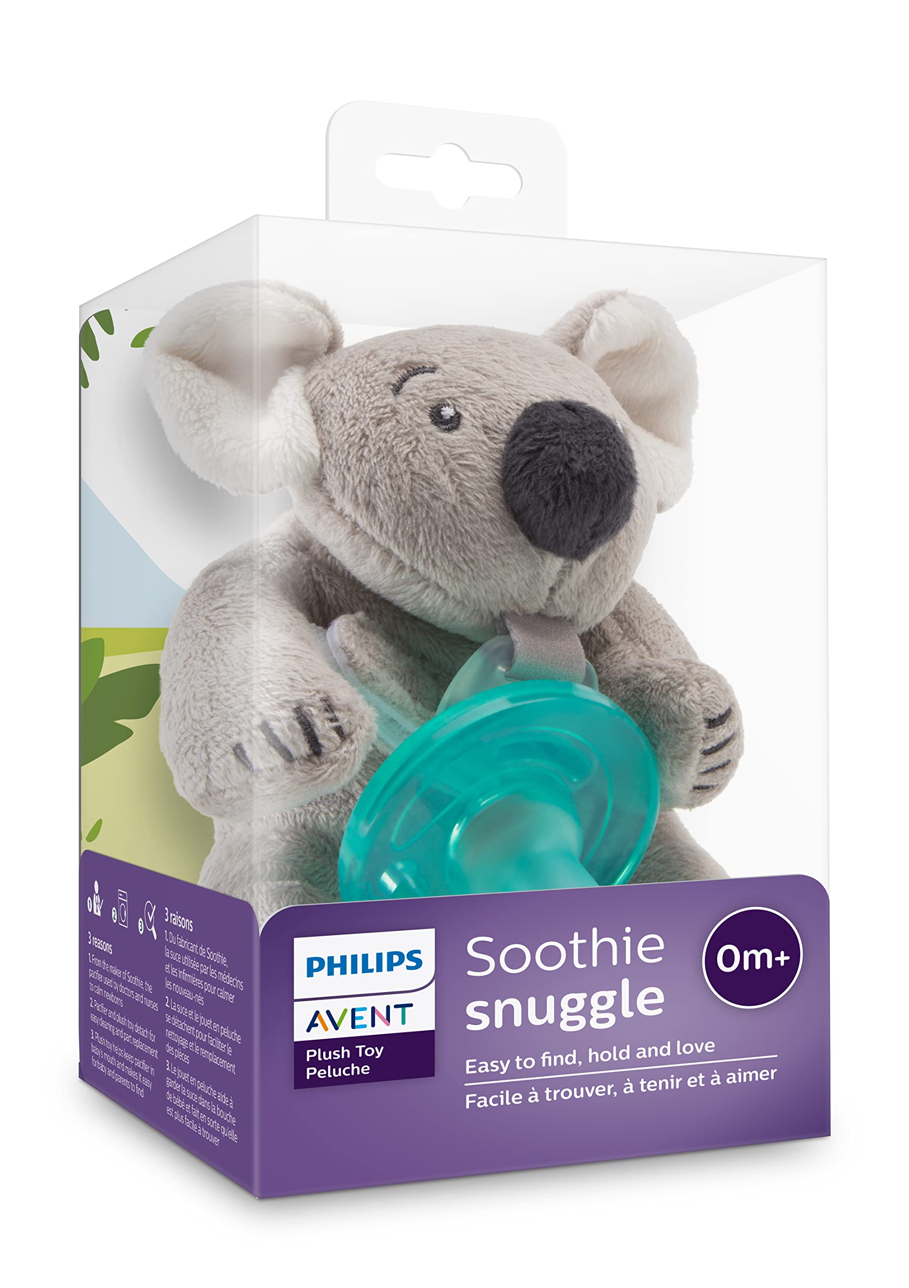 Philips AVENT Soothie Snuggle Pacifier Holder with Detachable Pacifier, Koala, 0m+, SCF347/06