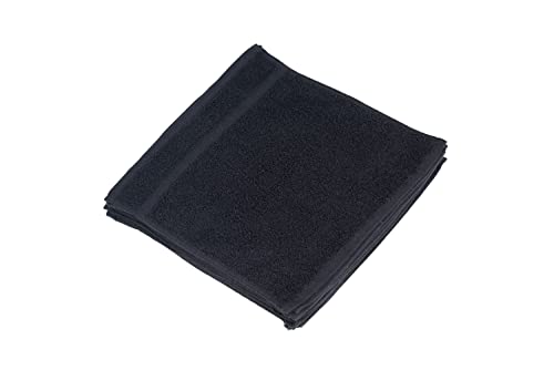 Linteum Textile 12 Piece Face Towel Set, 12x12 Inch, 100% Soft Cotton 16 Single Ring Spun Washcloths Absorbent Durable Face Towel (Black)
