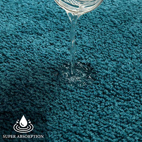 MIULEE Set of 2 Bathroom mats and Toilet Rugs, 16''x24''+16''x24''+20''x20''(U-Shaped), Non Slip Soft Rugs for Bath Tub Shower, Teal