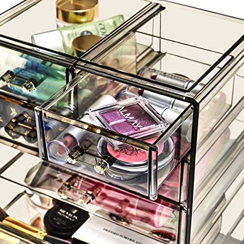 Sorbus Acrylic Clear Makeup Organizer - Big & Spacious Cosmetic Display Case - Stylish Designed Jewelry & Make Up Organizers and Storage for Vanity, Bathroom (3 Large, 4 Small Drawers) [Black Jewel]