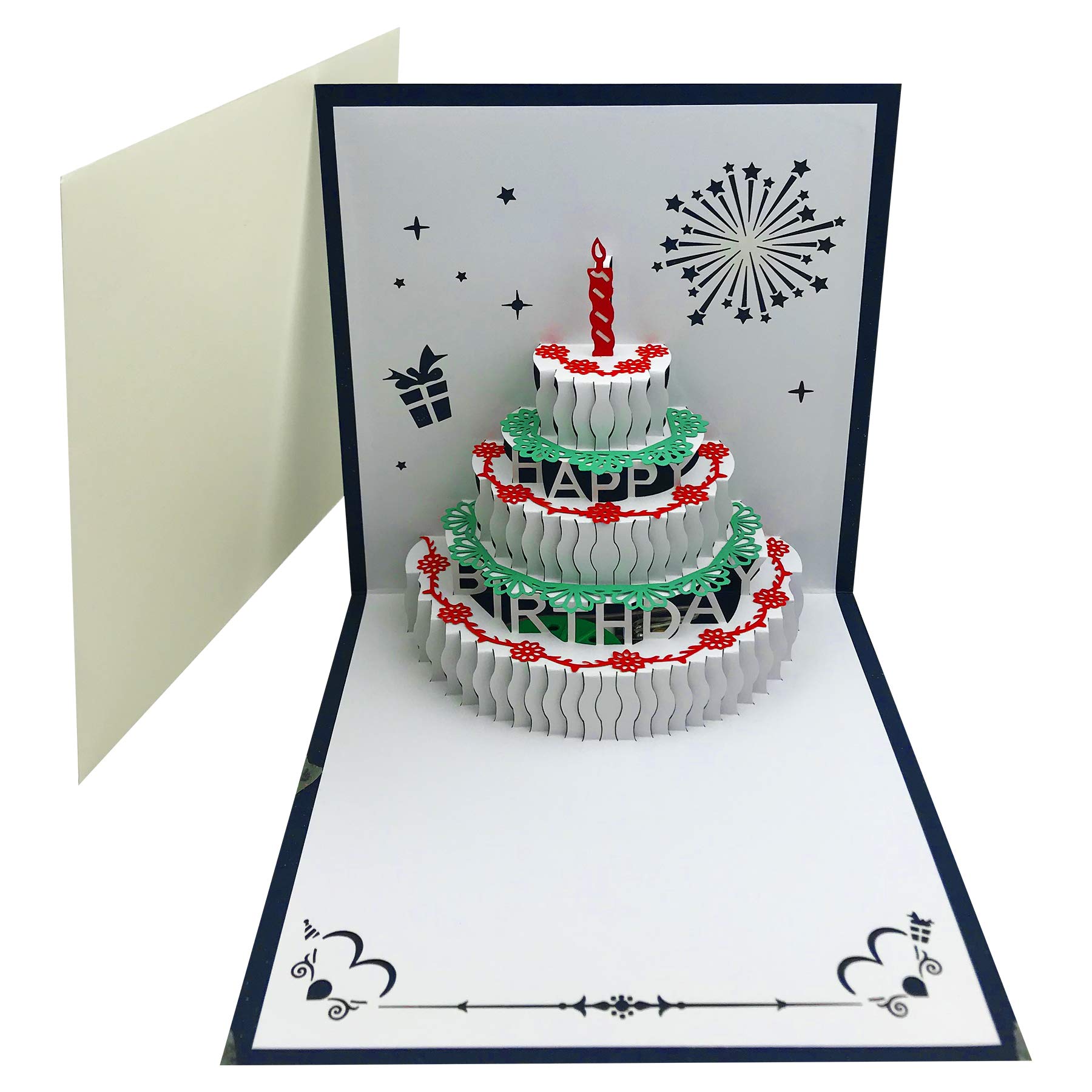 Akeydeco 3D Pop Up Birthday Cards,Warming LED Light Cake Music Happy Card Postcards Greeting Cards Laser Cut Best for Mom,Wife,Sister, Boy,Girl,Friends 1 Pack