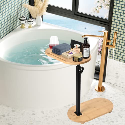 Bamboo Bathtub Tray Table, 15.7 inch Bath Tray, Bath Caddy Tray with Adjustable Height,Bathtub Tray Bracket with Wine Glass Phone Holder for Luxury Bathtub Home Spa Bathtub Accessories…