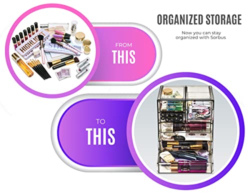 Sorbus Acrylic Clear Makeup Organizer - Big & Spacious Cosmetic Display Case - Stylish Designed Jewelry & Make Up Organizers and Storage for Vanity, Bathroom (3 Large, 4 Small Drawers) [Black Jewel]