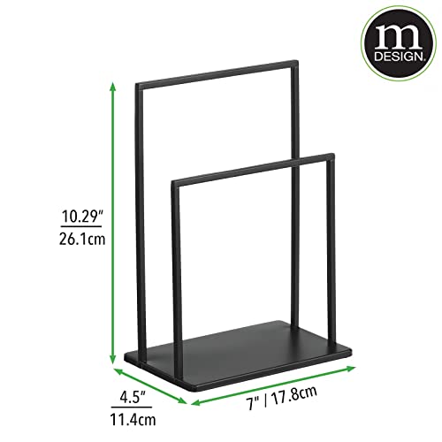 mDesign Modern Decorative Metal Fingertip Towel Holder Stand for Bathroom Vanity Countertops to Display and Store Small Guest Towels or Washcloths - 2-Sided - Black