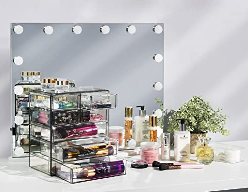 Sorbus Acrylic Clear Makeup Organizer - Big & Spacious Cosmetic Display Case - Stylish Designed Jewelry & Make Up Organizers and Storage for Vanity, Bathroom (3 Large, 4 Small Drawers) [Black Jewel]