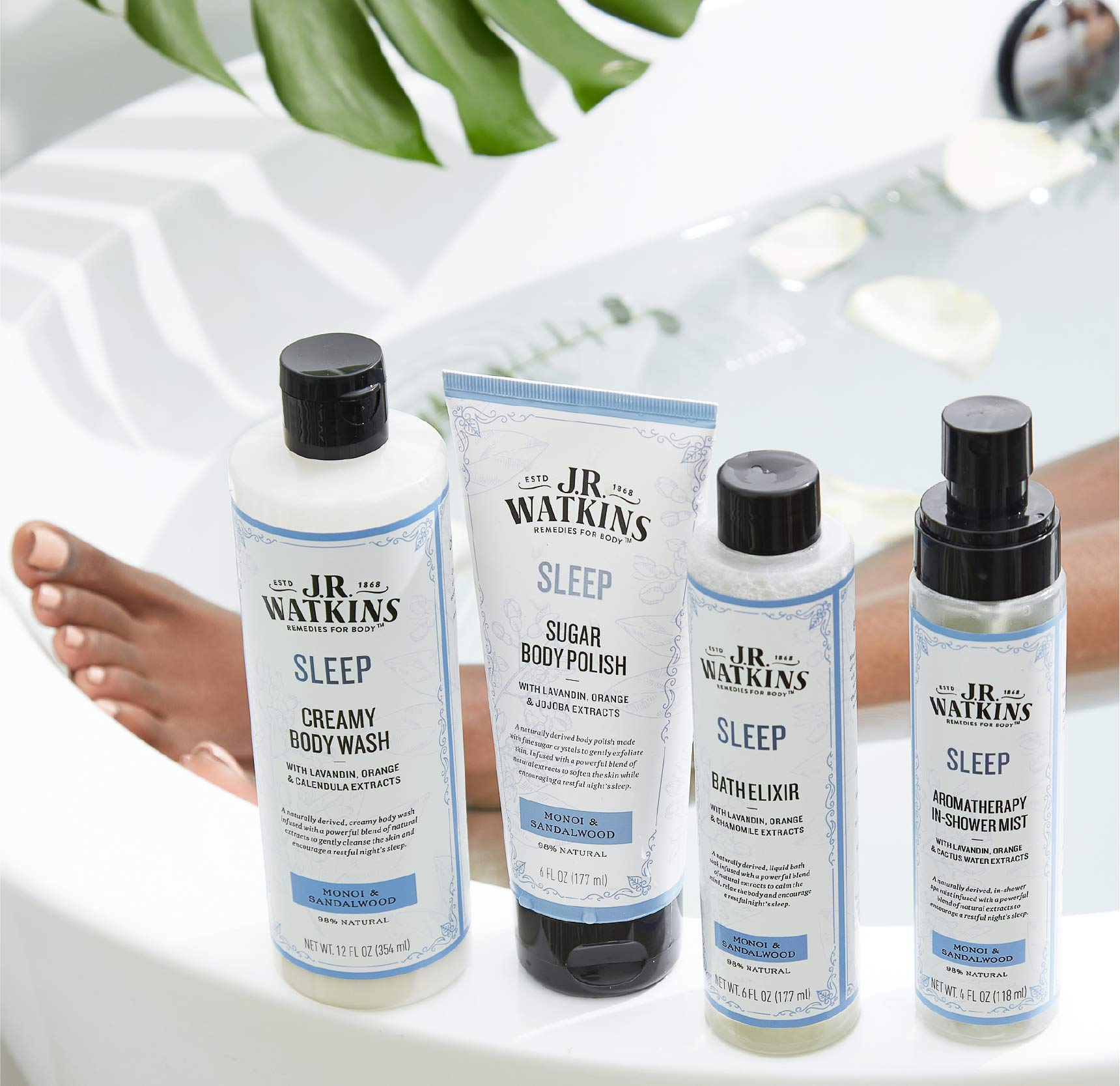 J.R. Watkins Sleep Sugar Body Polish, Monoi & Sandalwood Natural Body Scrub Cleanses & Encourages Restful Sleep, 6 oz