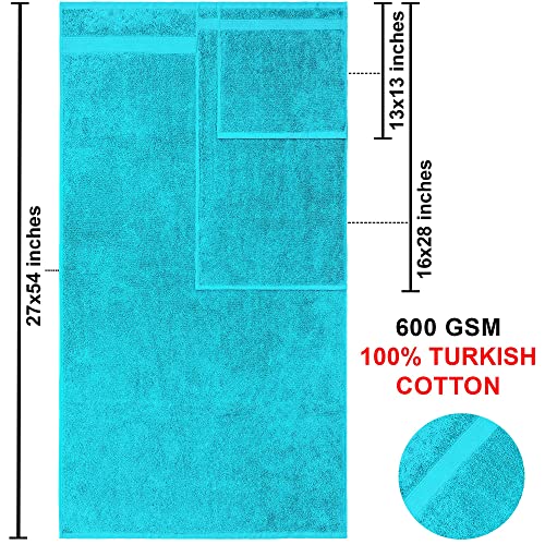 2 Washcloths, 2 Hand Towels, 2 Bath Towels, Soft & Absorbent 600 GSM Premium Hotel & Spa Quality 6 Piece Genuine Turkish Cotton Bathroom Towel Set, Aqua Blue (6 Piece Turkish Towel Set, Aqua Blue)