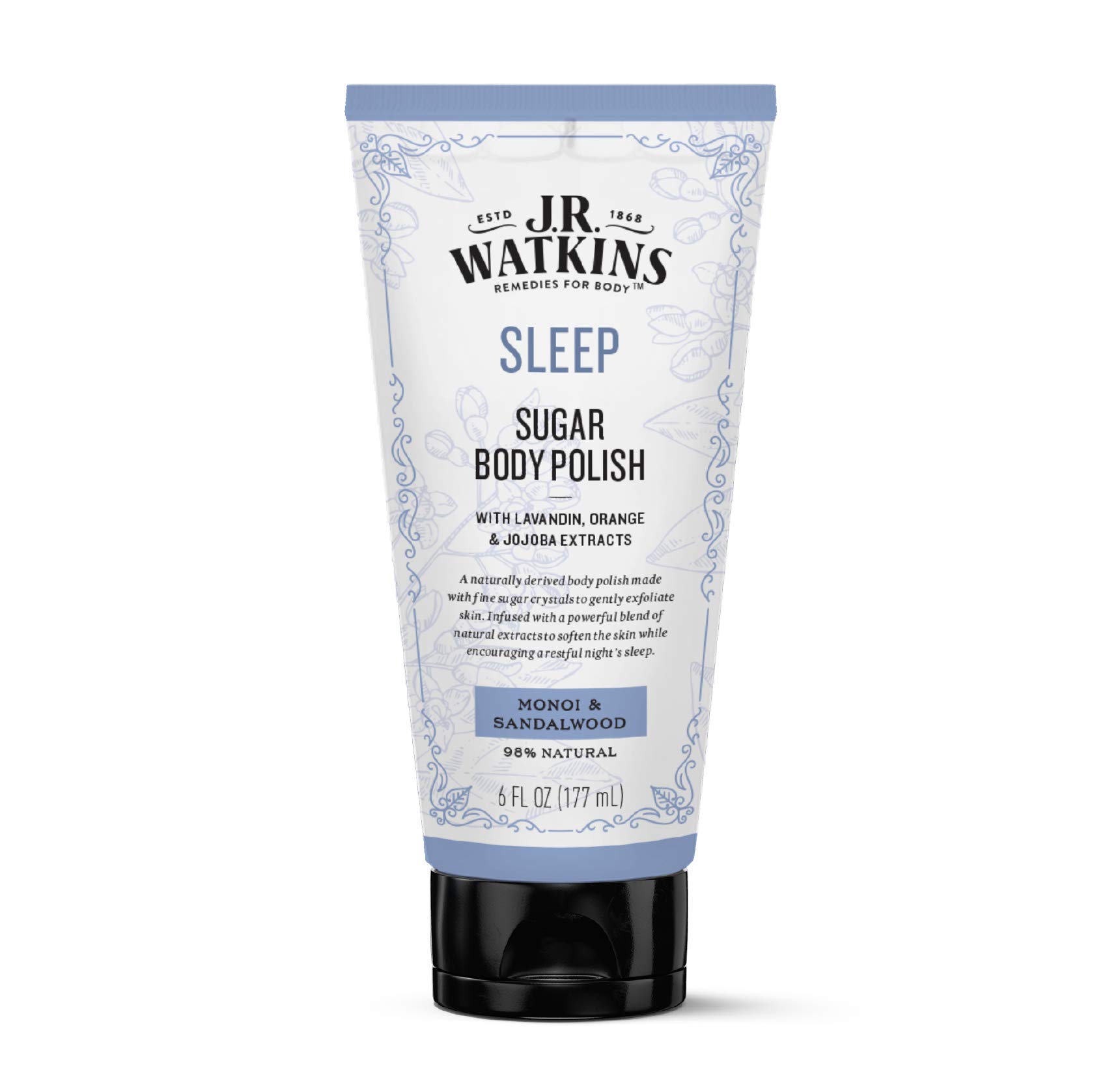 J.R. Watkins Sleep Sugar Body Polish, Monoi & Sandalwood Natural Body Scrub Cleanses & Encourages Restful Sleep, 6 oz