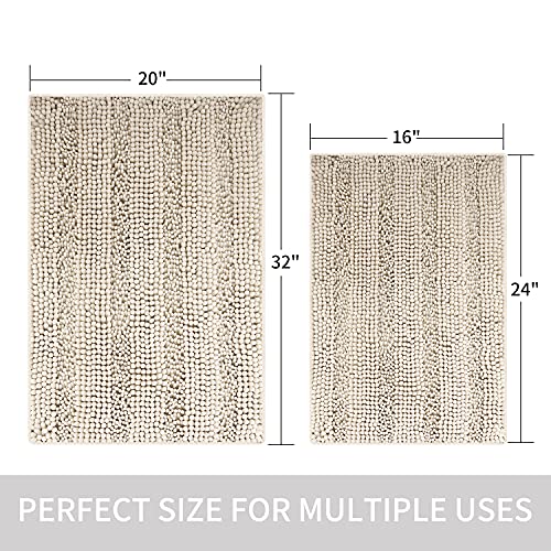 TENGTENGLINK Bath Mats for Bathroom White,Thick Soft Chenille Floor Mats,16x24 Inches Non Slip Shower Mats Ultra Water Absorbent Doormat.-Ivory White