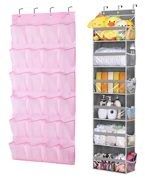 MISSLO 6 Shelves Over the Door Hanging Organizer + 24 Large Mesh Pockets for Toddler Girl