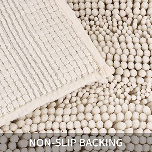 TENGTENGLINK Bath Mats for Bathroom White,Thick Soft Chenille Floor Mats,16x24 Inches Non Slip Shower Mats Ultra Water Absorbent Doormat.-Ivory White