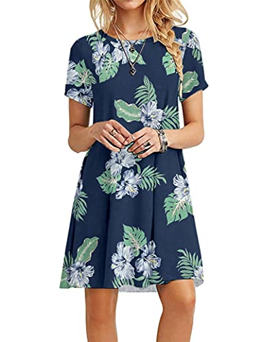 MOLERANI Women's Casual Plain Simple T-Shirt Loose Dress(Green Plantain,L)