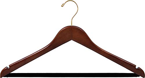 Wooden Suit Hangers with Walnut Finish and Velvet Non-Slip Bar, Space Saving Flat Hanger with Brass Swivel Hook & Notches (Set of 25) by The Great American Hanger Company