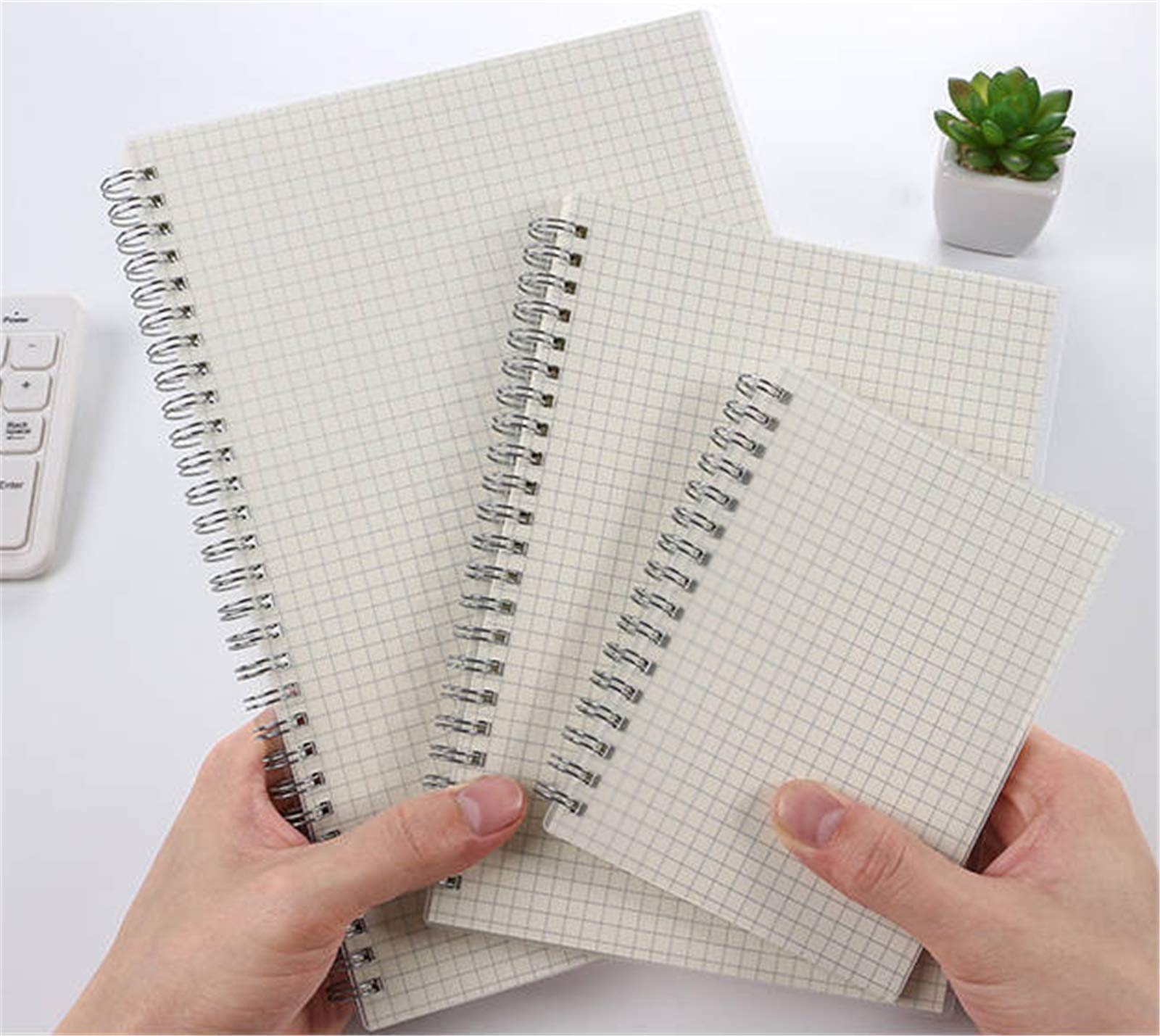 Yansanido 6 Pcs A6 Graph Paper Clear Hardcover Spiral Notebooks Journals Planner 5.7 Inch x 4.1 Inch 160 Pages (80 Sheets) Thick Paper (Grid 6 Pcs)