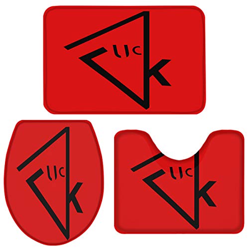 GreaBen 3PC Memory Foam Bath Mats, Fuck Black and Red Pattern Rug Sets Design with Non-Slip Shower Bathroom Mat, Contour Toilet Lid, U-Shaped Rugs for Bathroom, 18"x30"+14"x18"+15"x18"
