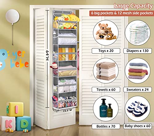 MISSLO 6 Shelves Over the Door Hanging Organizer + 24 Large Mesh Pockets for Toddler Girl