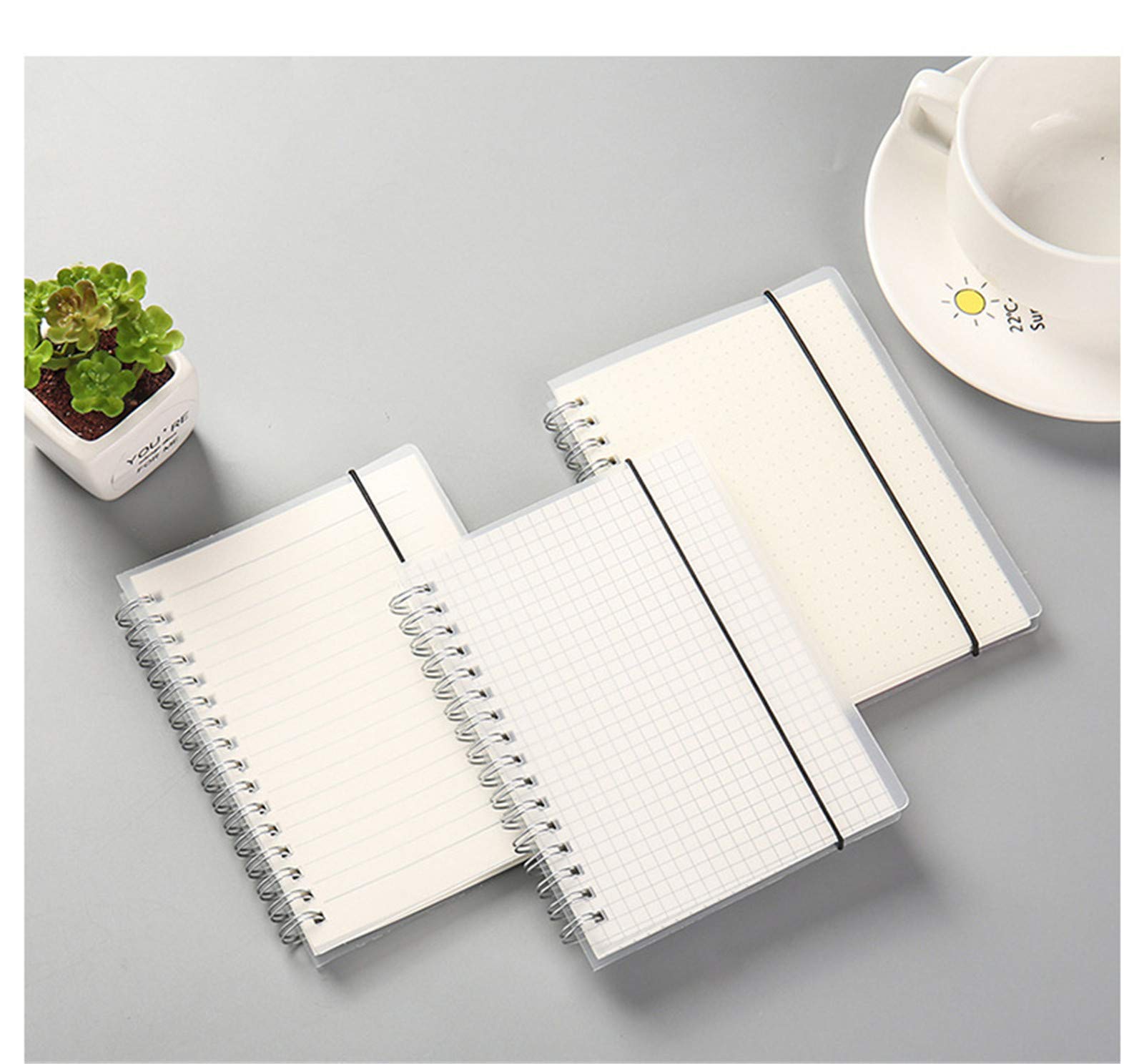 Yansanido 6 Pcs A6 Graph Paper Clear Hardcover Spiral Notebooks Journals Planner 5.7 Inch x 4.1 Inch 160 Pages (80 Sheets) Thick Paper (Grid 6 Pcs)