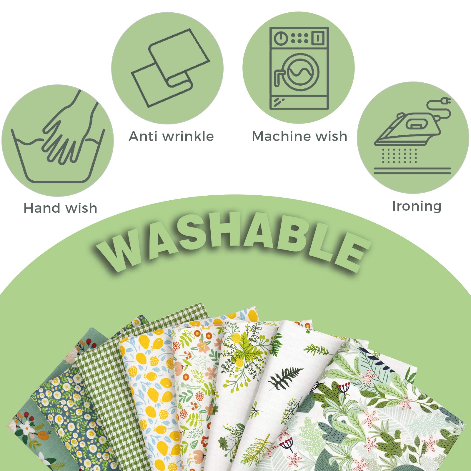Aubliss 8pcs Fat Quarter Fabric Bundles 19.6'' x 19.6''(50cm x 50cm) Cotton Craft Fabric Pre-Cut Squares Sheets for Patchwork Sewing Quilting Fabric(Green Floral)