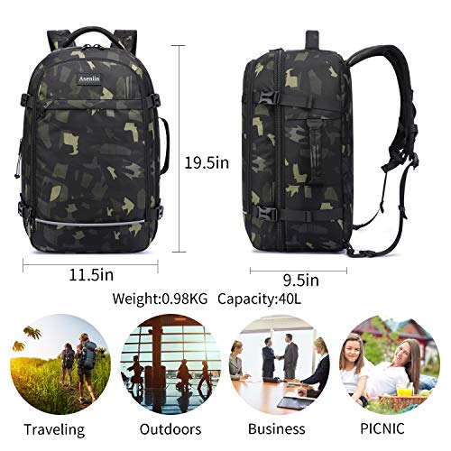 Asenlin 18 Inch Travel Laptop Backpack for Women Men,Business Travel Backpack Fit Flight Approved Water Resistant Computer Backpack Suitcase Backpack Woodland CAMO