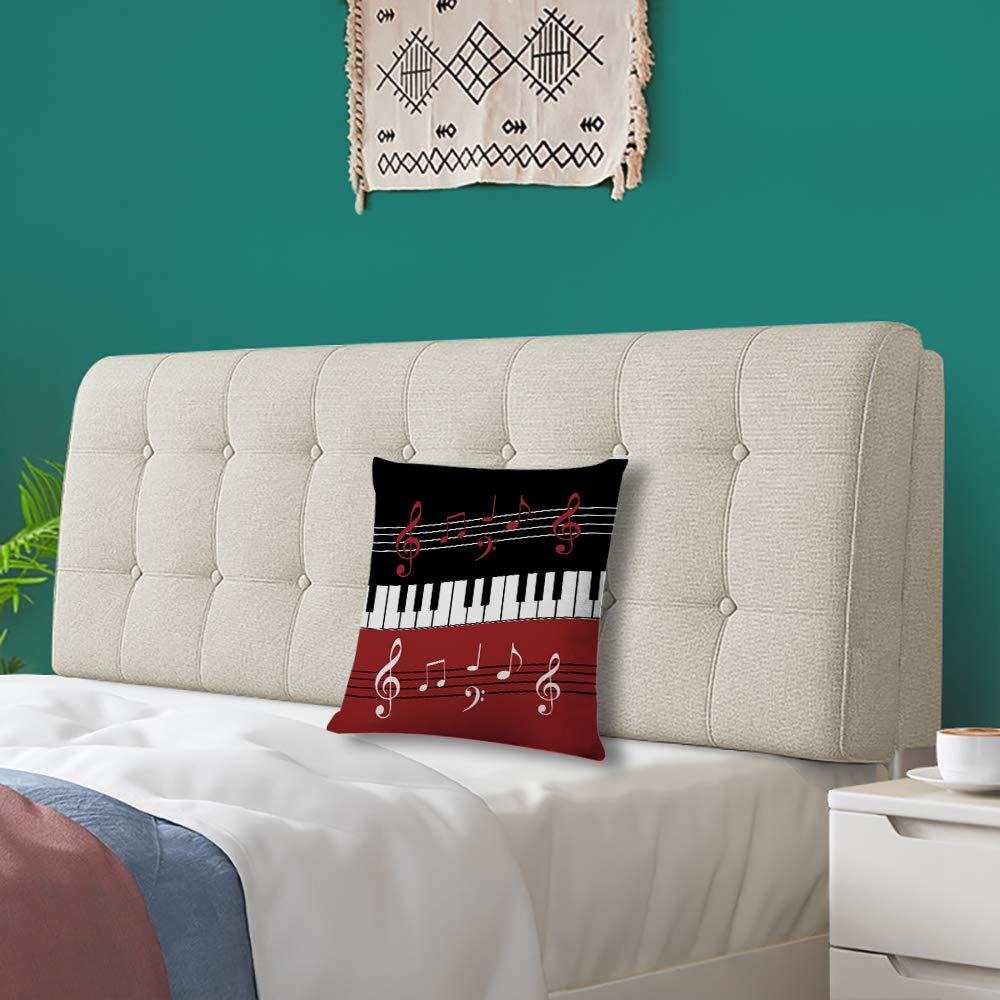 Ofocam Throw Pillow Cover Red Black White Piano Keys and Notes Square Decorative Throw Pillow Cushion Case for Home Couch Living Room Bed Sofa Car 18 x 18 Inches Pillowcase