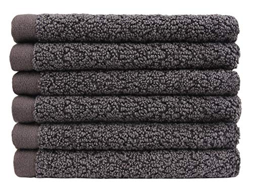 Everplush Diamond Jacquard Quick-Dry Washcloth Towel Set, 6 x (13 x 13 in), Charcoal 6 Count