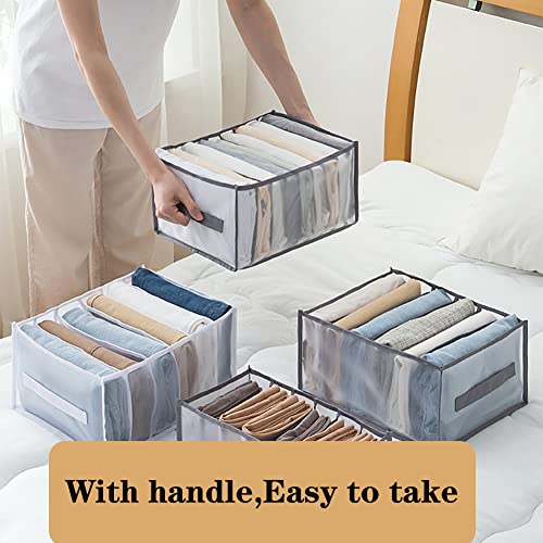 2 Pack Wardrobe Clothes Organizer, 9 Compartment Large Clothes Drawer Organizer Closet Divider with Handle, Widen Thicken Washable Foldable Clothes Storage Box for Jeans Pants Leggings Folded Clothes