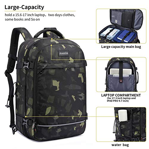 Asenlin 18 Inch Travel Laptop Backpack for Women Men,Business Travel Backpack Fit Flight Approved Water Resistant Computer Backpack Suitcase Backpack Woodland CAMO