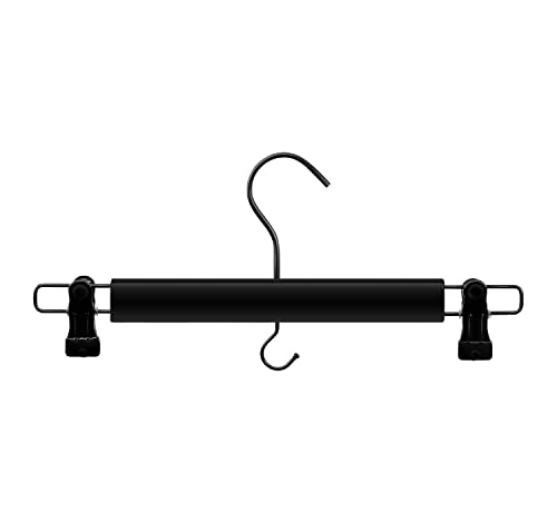 Perfecasa Premium Wooden Pants Hangers 10 Pack, Skirt Hangers with Noise Canceling Hook, Two Sure Grip Clips (Black Color)