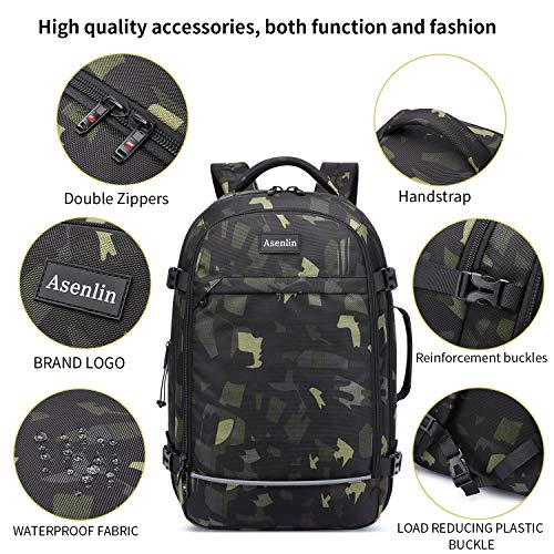 Asenlin 18 Inch Travel Laptop Backpack for Women Men,Business Travel Backpack Fit Flight Approved Water Resistant Computer Backpack Suitcase Backpack Woodland CAMO
