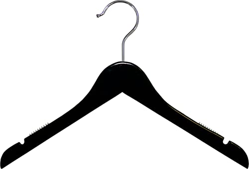 12 inch Kids Wooden Top Hanger 25 Pack, Children Toddler Non Slip Shoulder Solid Wood Shirt Dress Coat Hanger, Glossy Black
