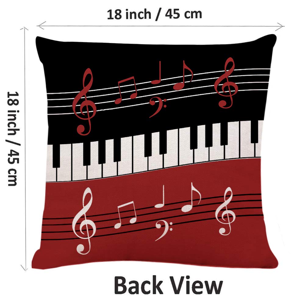 Ofocam Throw Pillow Cover Red Black White Piano Keys and Notes Square Decorative Throw Pillow Cushion Case for Home Couch Living Room Bed Sofa Car 18 x 18 Inches Pillowcase