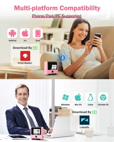 Phomemo Label Makers- M200 Label Printer Machine with 3 Paper,2023 Upgrade 3 Inch M110 Label Maker,WiFi Bluetooth Thermal Label Printer,Phone Support,for Android iOS System,for Shipping,Labeling- Pink