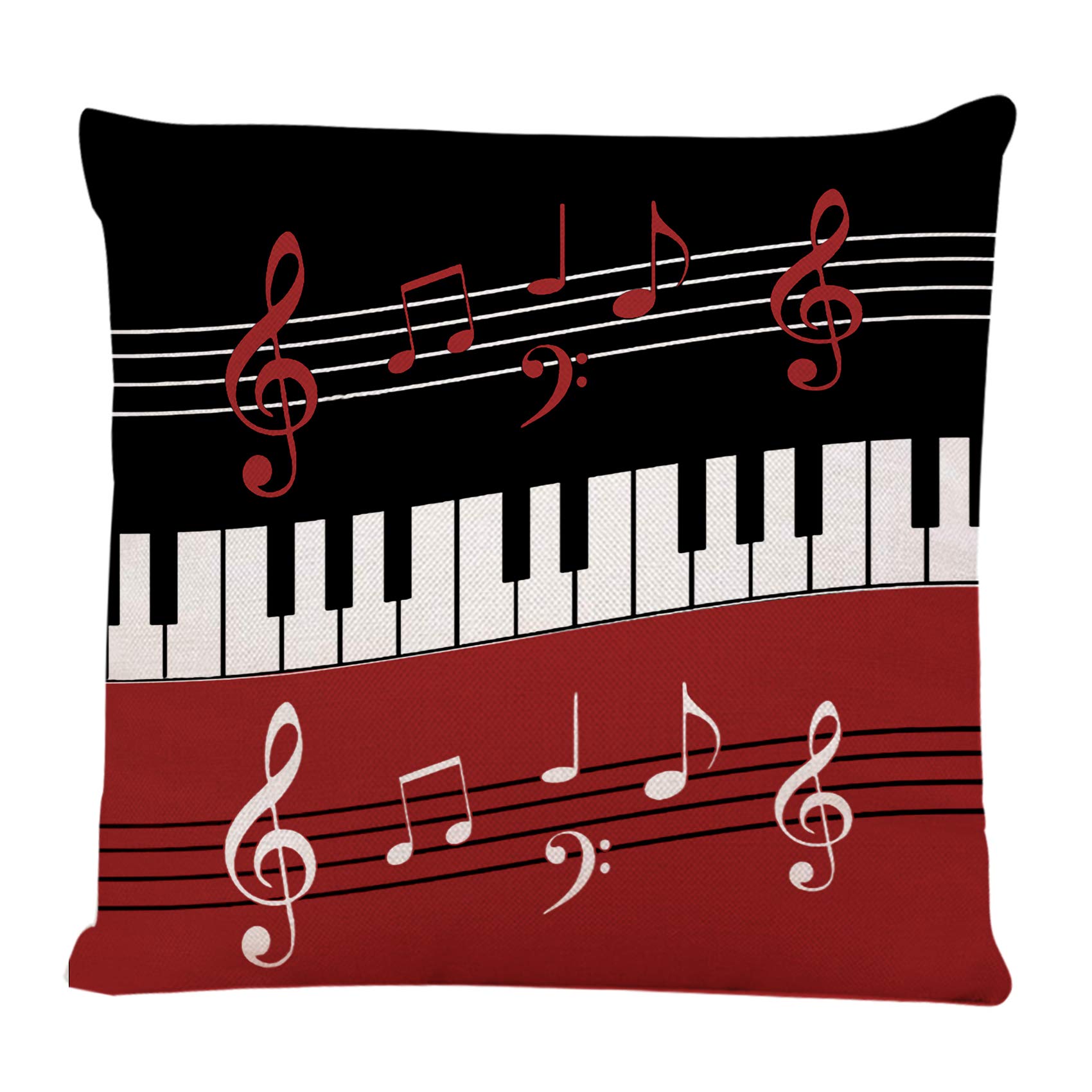 Ofocam Throw Pillow Cover Red Black White Piano Keys and Notes Square Decorative Throw Pillow Cushion Case for Home Couch Living Room Bed Sofa Car 18 x 18 Inches Pillowcase