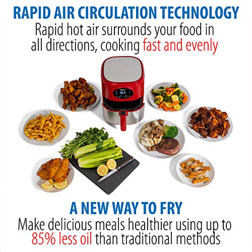 Deco Chef 3.7QT Digital Air Fryer with 6 Cooking Presets, LED Touch Controls, Adjustable Temperature and Time, Detachable Dishwasher Safe Non-Stick Basket, Red