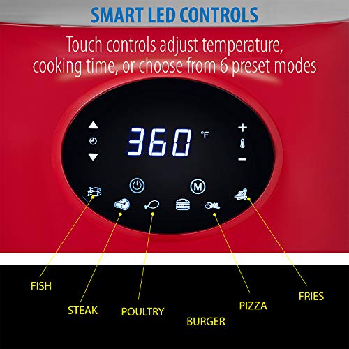 Deco Chef 3.7QT Digital Air Fryer with 6 Cooking Presets, LED Touch Controls, Adjustable Temperature and Time, Detachable Dishwasher Safe Non-Stick Basket, Red