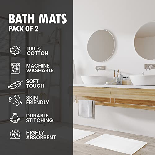 Infinitee Xclusives Premium White Bath Sheets β Pack of 2, 35x70 Inches Large Bath Sheet Towel + Cotton Banded White Bath Mats β Pack of 2, 22x34 Inches