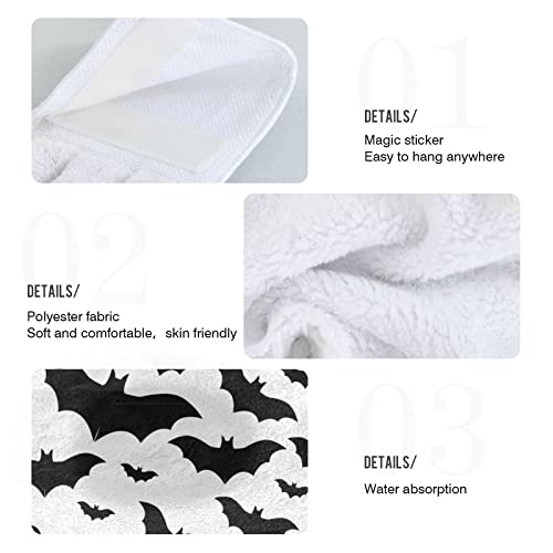 AUUXVA Cute Bats Pattern Hanging Kitchen Hand Towels 2 Pack, Halloween Print Soft Coral Velvet Towel for Bathroom Decor Washcloth Absorbent Dish Tie Towels