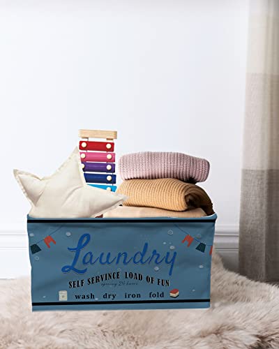 Laundry Room Clothes Cube Storage Organizer Bins with Handles, 15x11x9.5 Inch Collapsible Canvas Cloth Fabric Storage Basket, Wash Dry Iron Fold Books Kids' Toys Bin Boxes for Shelves, Closet